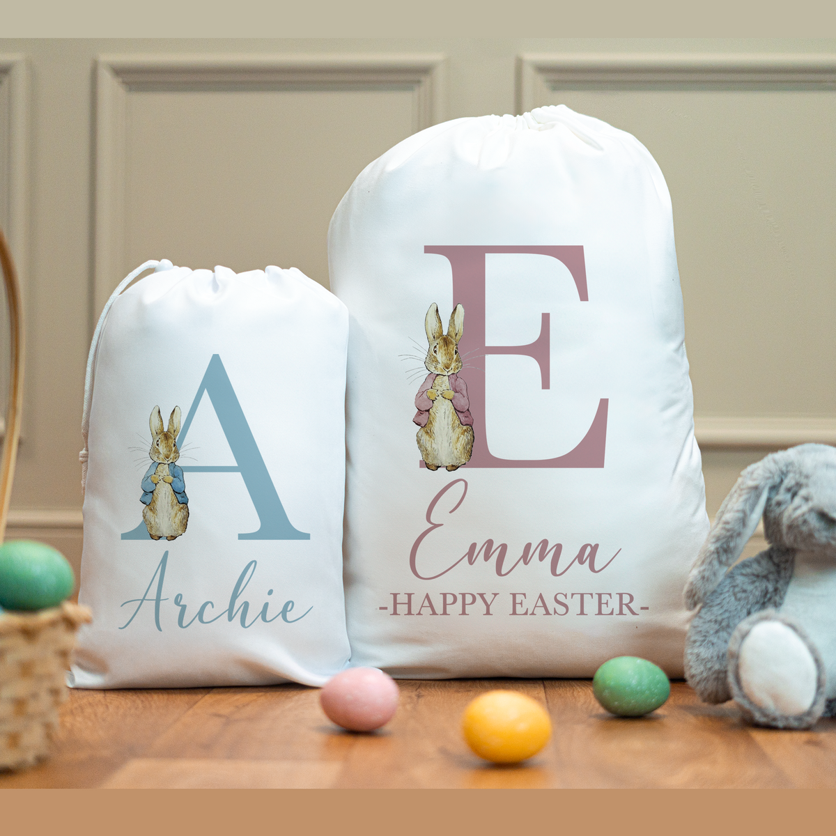 Personalised Easter Rabbit Easter Sacks – Jean and Moon